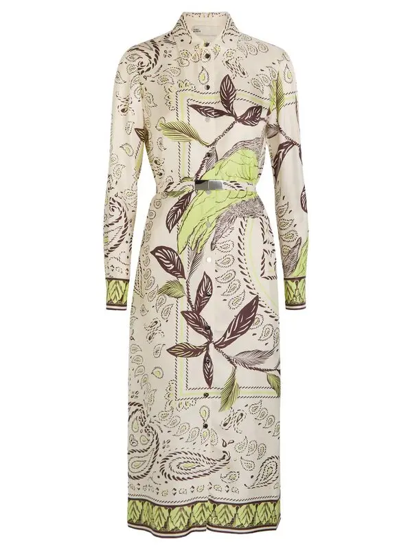 Tory Burch Printed Belted Silk Midi Shirt Dress - Multicoloured