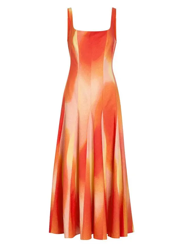Simkhai Lara Printed Cotton-blend Midi Dress - Orange