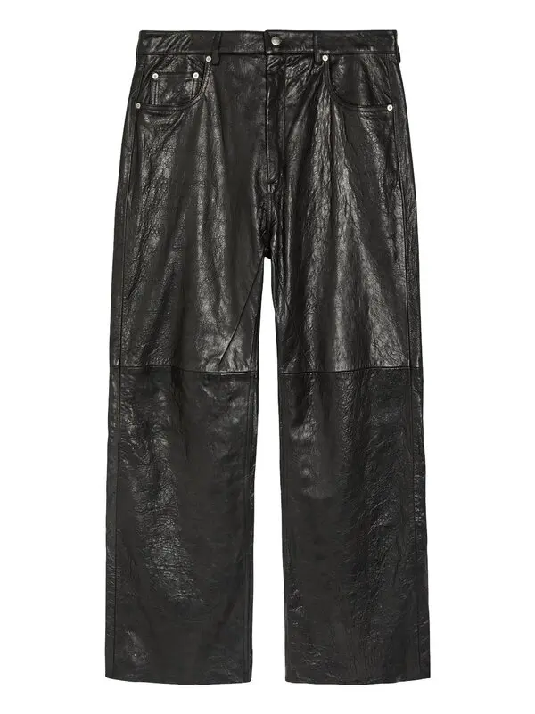 Rick Owens Grained Leather Wide-leg Trousers - Black