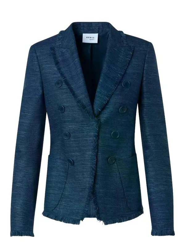 Akris Double-breasted Blazer With Frayed Trim - Blue
