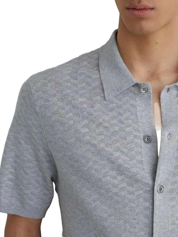 REISS Phoenix Textured-knit Button-through Shirt - Soft Grey