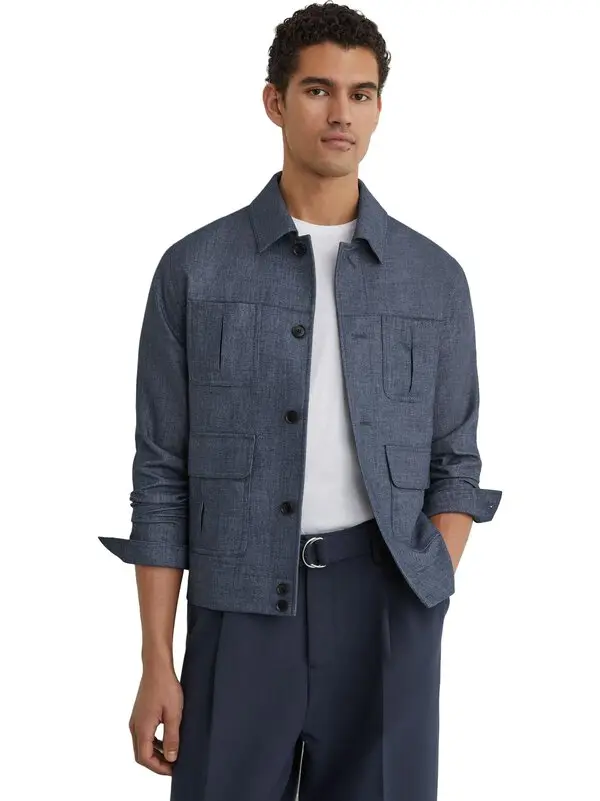 REISS Lagos Woven Four-pocket Jacket - Airforce Blue