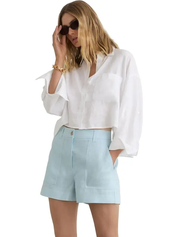 REISS Ashby Linen Shorts - Light Blue