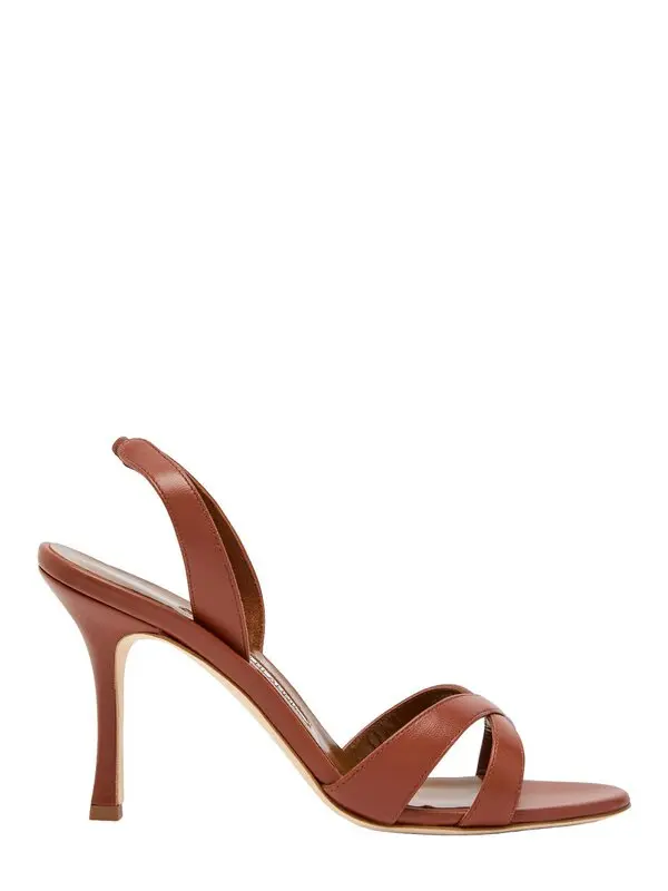 Manolo Blahnik Callasli 90 Leather Slingback Sandals - Brown