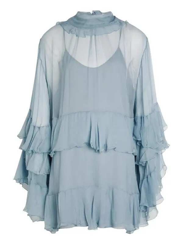 Chloé Ruffled Tiered Silk-chiffon Mini Dress - Light Grey