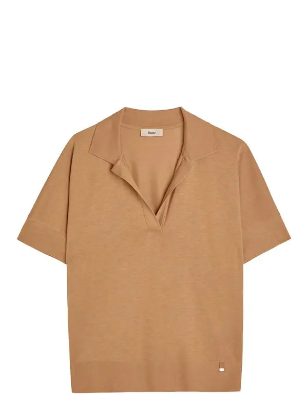 Herno Fine-knit Polo Top - Camel