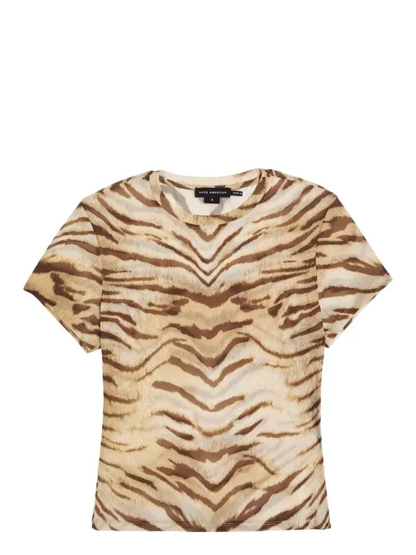 Good American Tiger-print Stretch-mesh T-shirt - Multicoloured