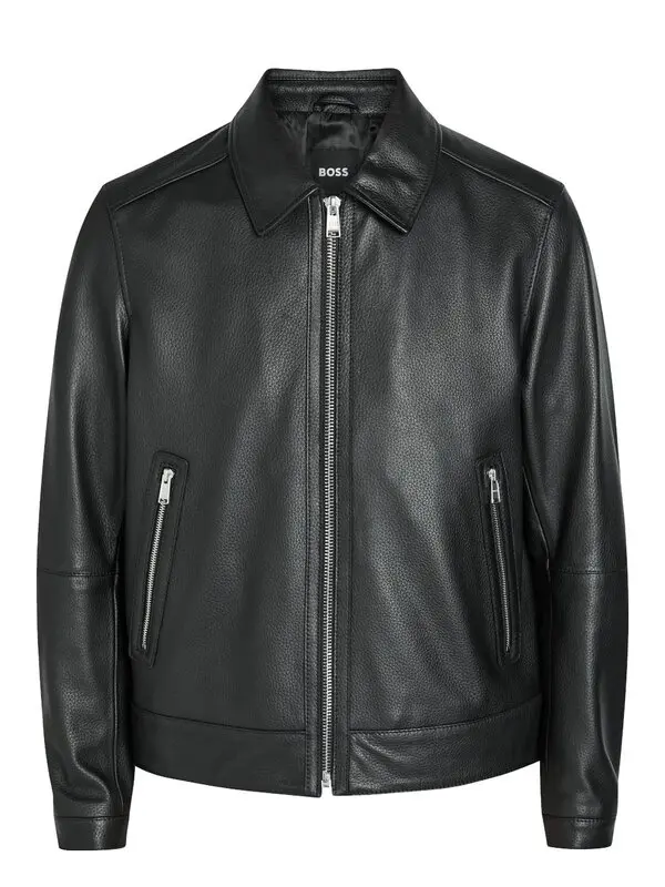 BOSS Grained Leather Jacket - Black