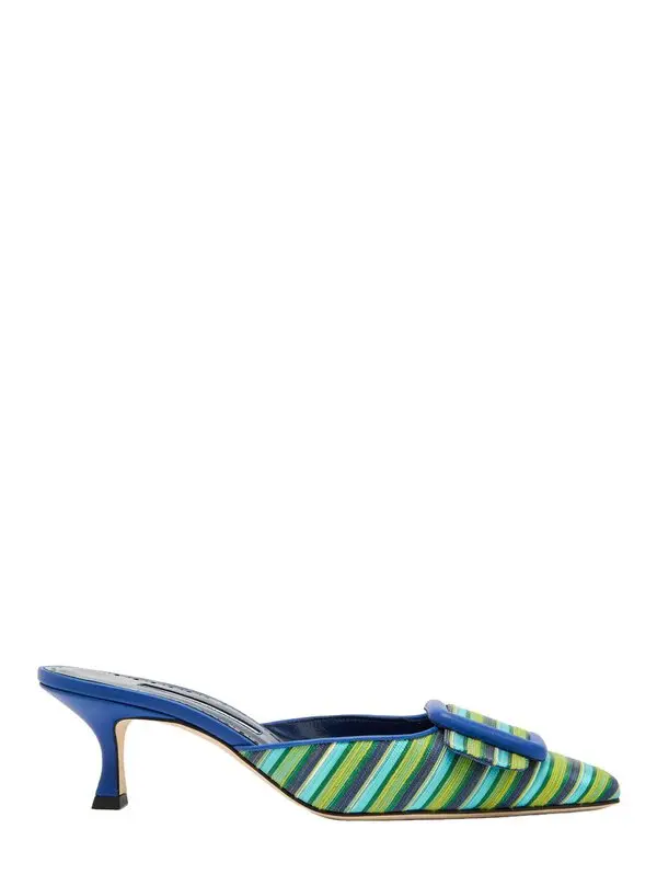 Manolo Blahnik Maysalebi 50 Striped Mules - Blue