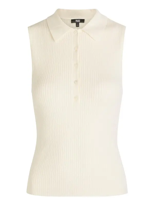 Paige Ribbed Cotton-blend Polo Top - White