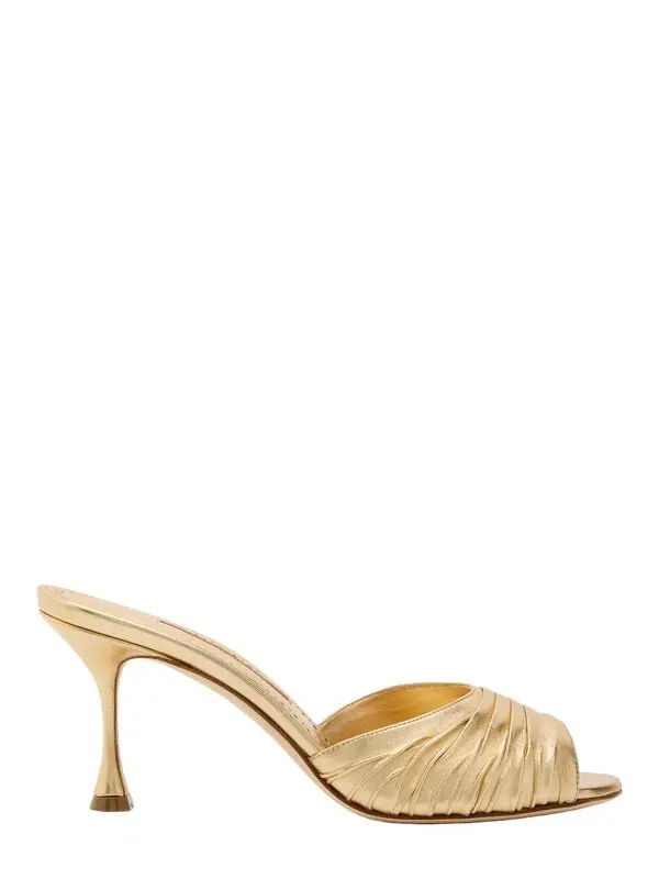 Manolo Blahnik Pirua 70 Metallic Nappa Mules - Gold