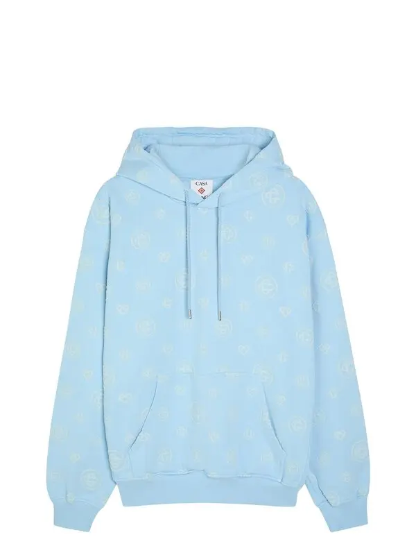 Casablanca Monogram Hooded Cotton Sweatshirt - Light Blue