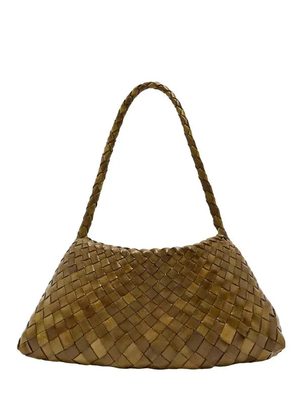 Dragon Diffusion Rosanna Woven Leather Shoulder Bag - Khaki