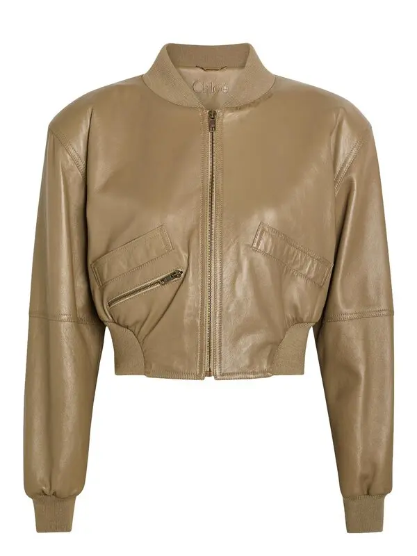 Chloé Sculpted Leather Cropped Bomber Jacket - Brown
