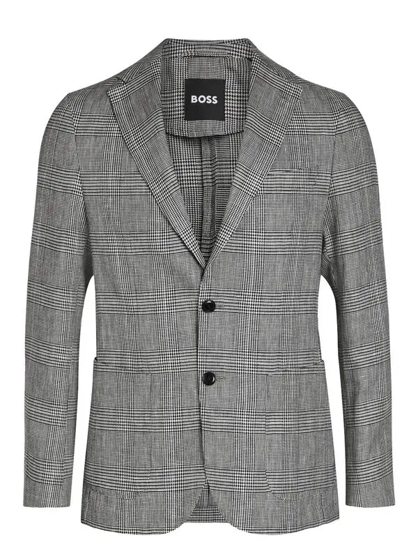 BOSS Hanry Checked Cotton And Linen-wool Blazer - Grey