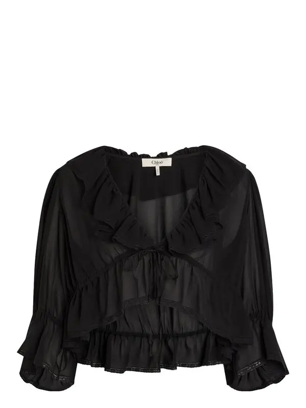 Chloé Cropped Silk-chiffon Top - Black