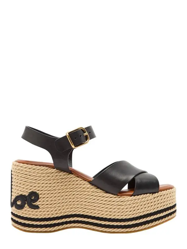 Chloé Woven Wedge Sandals - Black