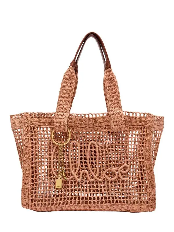 Chloé Logo Raffia Tote Bag - Pink