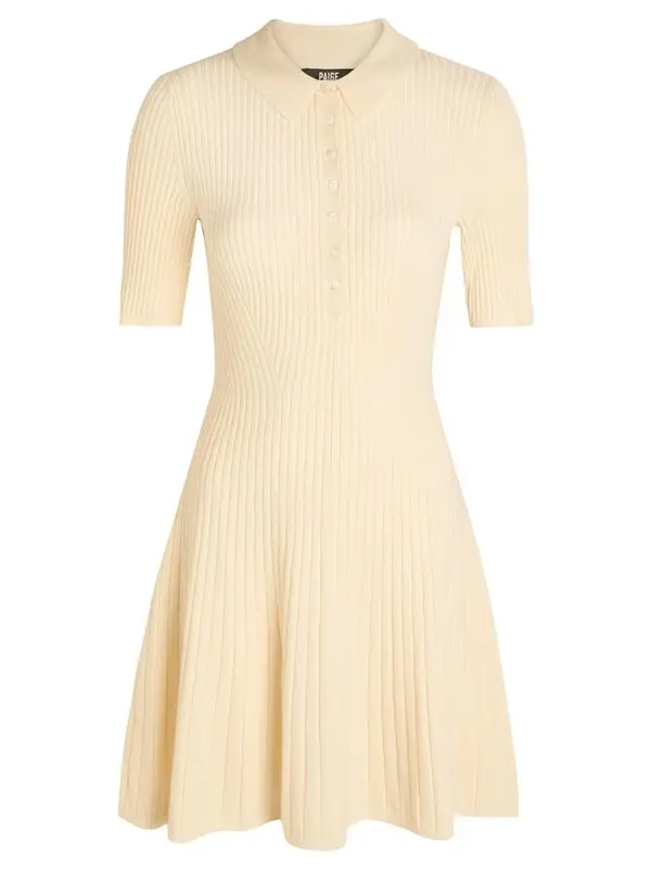 Paige Ribbed Knit Mini Polo Dress - Beige