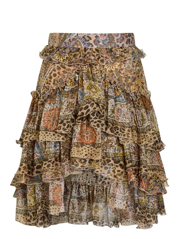 Etro Leopard-print Frill Silk Mini Skirt - Multicoloured 1