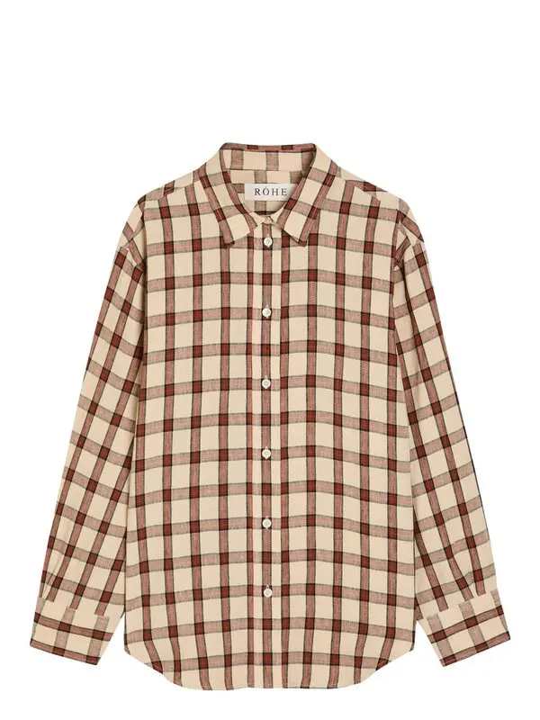 RÓHE Oversized Checked Linen Shirt - Red