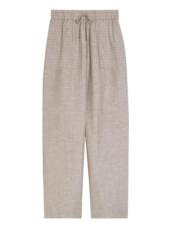 Max Mara Striped Straight-leg Linen-blend Trousers - Grey