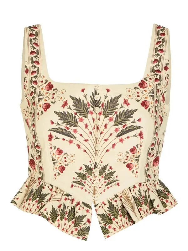 Agua Bendita Eslabón Printed Linen Crop Top - Multicoloured