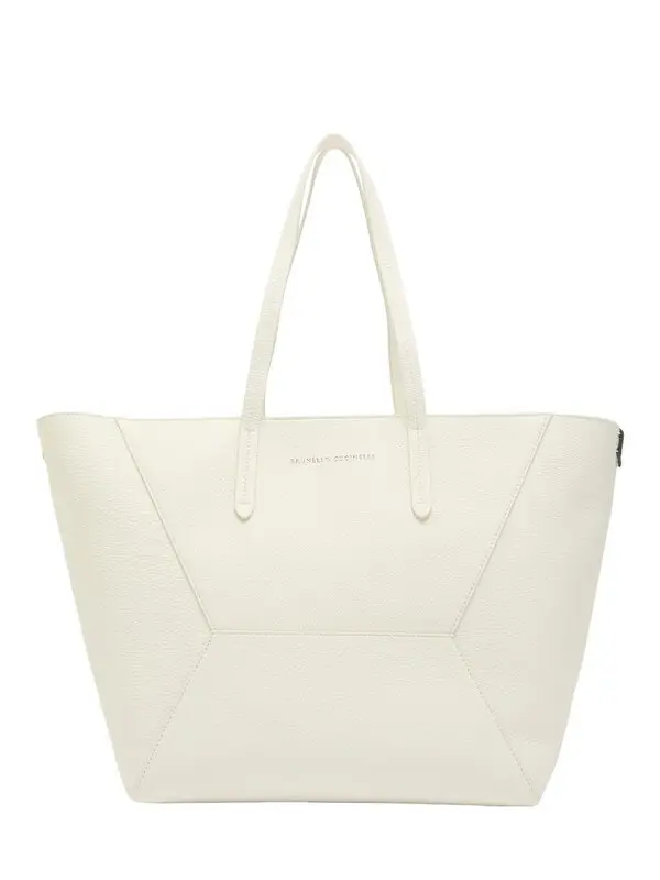 Brunello Cucinelli Grained Leather Tote Bag - Cream