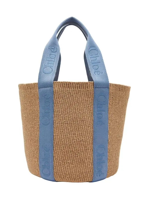 Chloé Woody Logo-embroidered Raffia Basket Tote - Blue