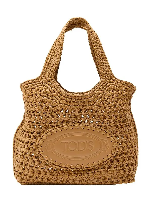 TOD'S Mancini Mini Raffia Top Handle Bag - Natural