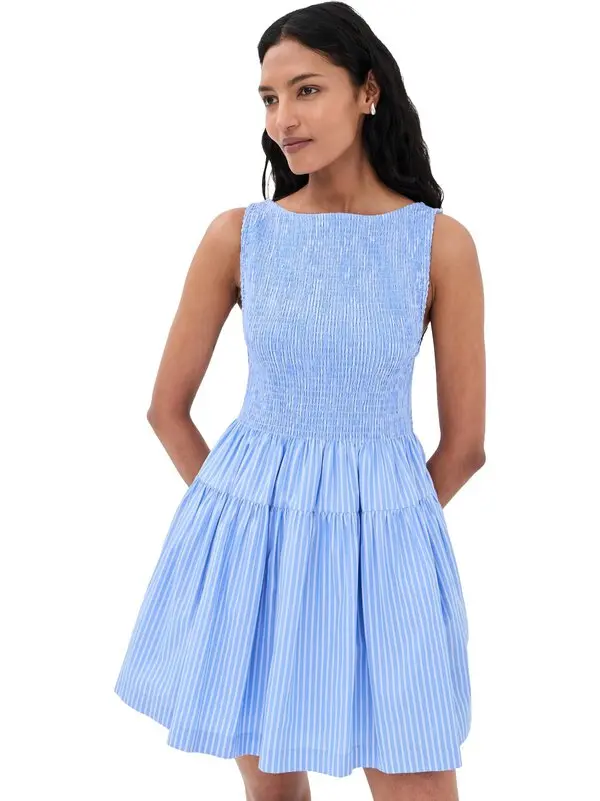 Hill House Home Cosima Smocked Mini Dress - Blue Stripe
