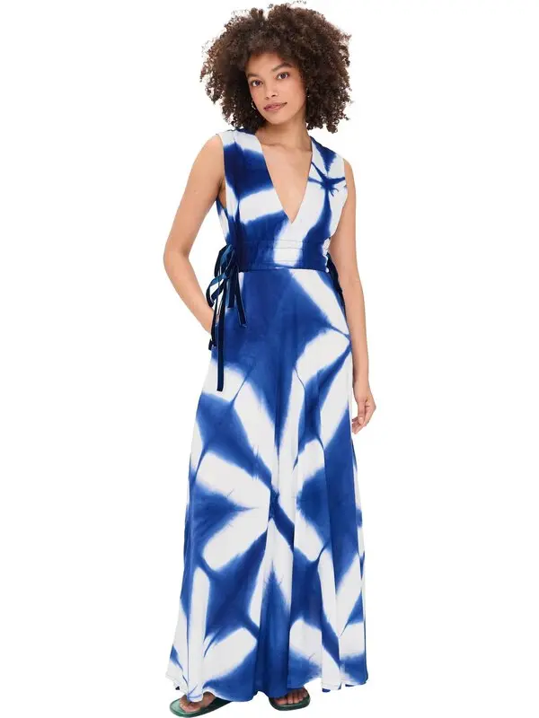 BUSAYO Lana Tie-dye Midi Dress - Blue & White