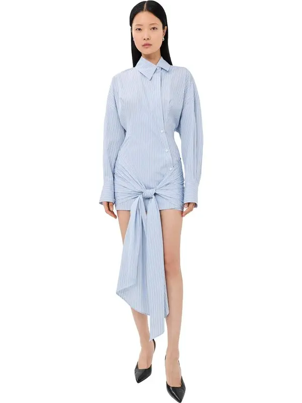 Attico Stripe Shirt Dress - Light Blue/white