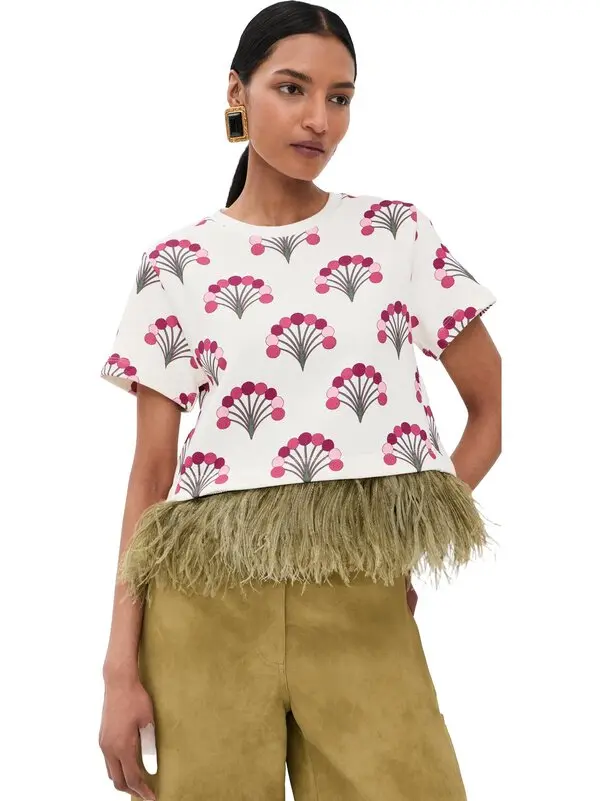 La DoubleJ La Scala Feather-trimmed Tee - Florette