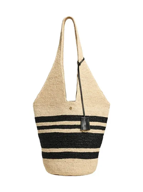 ANINE BING Leah Stripes Hobo Bag - Black And Natural Stripe