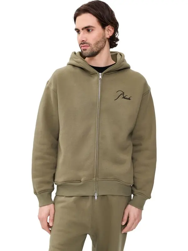 Rhude Classique Zip Up Hoodie - Moss Green/black