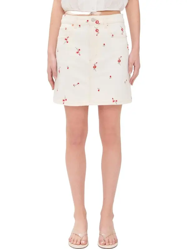 Rails Burbank Embroidered Floral Denim Skirt - Ecru Romantic Floral