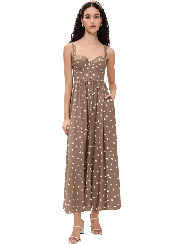 L'Agence Rosette Maxi Dress - Cardamom/ecru Polka Dot
