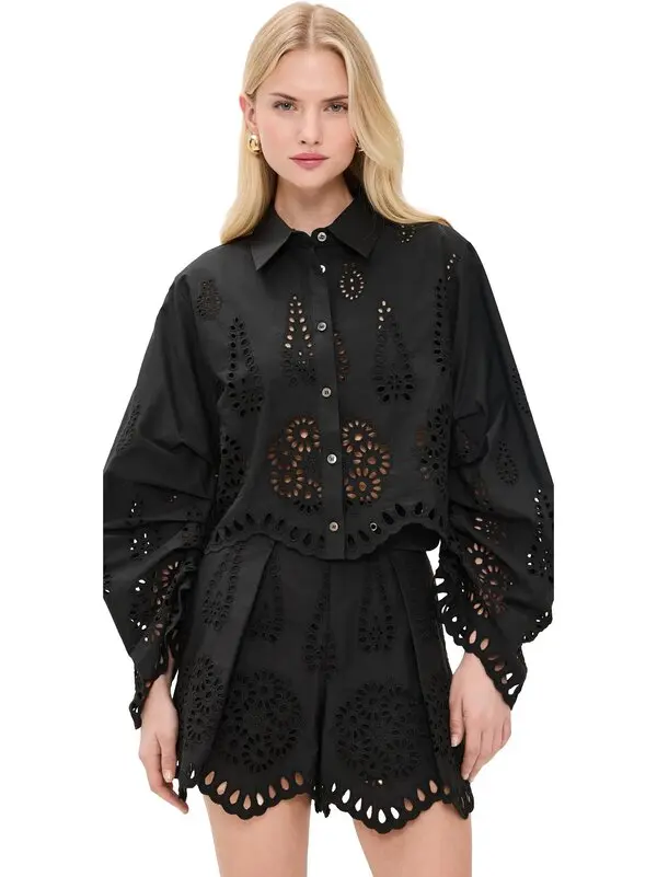 HEVRON Raquel Eyelet Top - Black