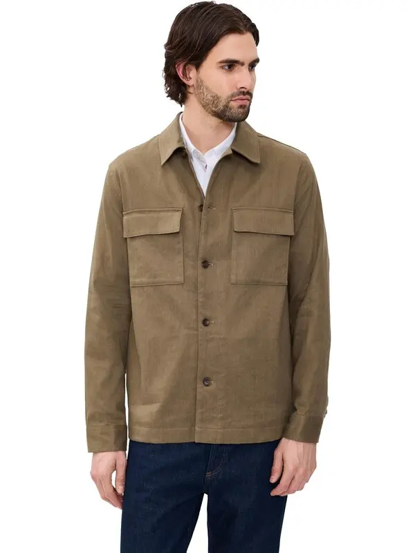 Vince Stretch Linen Chore Coat - Kalamata