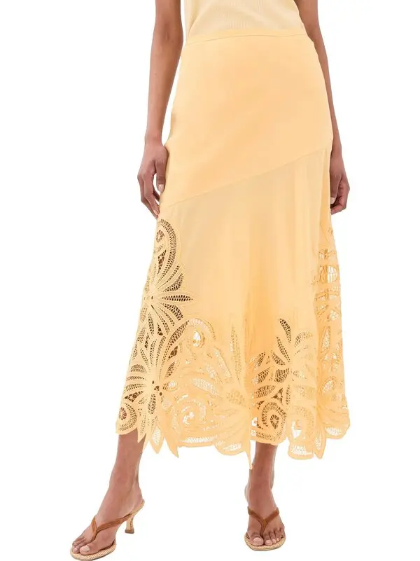 Ulla Johnson Oona Lace Applique Silk Skirt - Dandelion