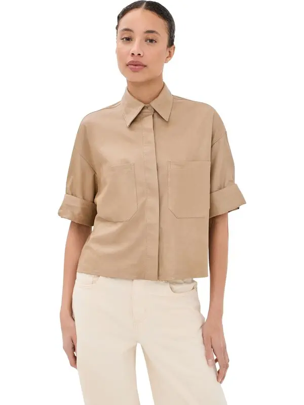 TWP Lambskin Button Down Top - British Khaki