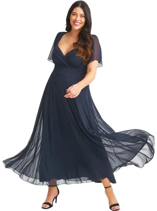 SCARLETT & JO Kemi Bolero Wrap Bodice Maxi Gown - Solid Navy