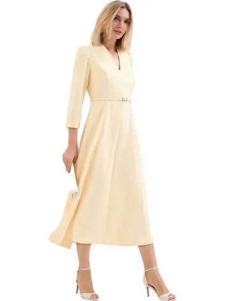 PHASE EIGHT Belted Midi Dress - Pale Yellow