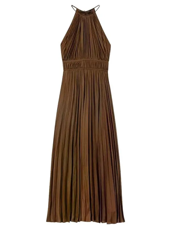 Maje Pleated Halterneck Midi Dress - Brown