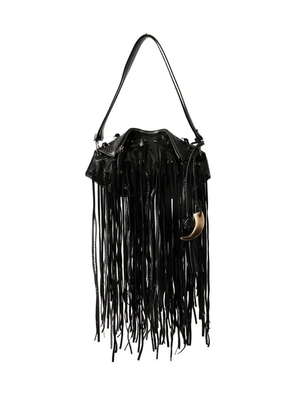 Alexander McQueen Manta Tasseled Croc-effect Leather Shoulder Bag - Black