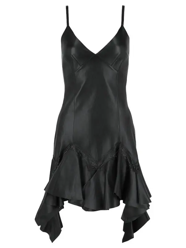 Givenchy Leather Lace Trim Mini Dress - Black