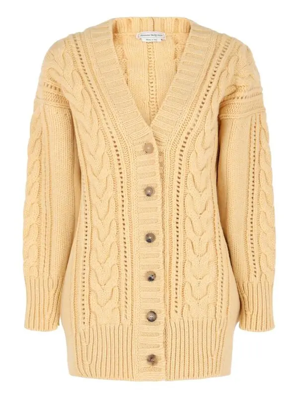 Alexander McQueen Cable Knit Oversized Cardigan - Pale Yellow