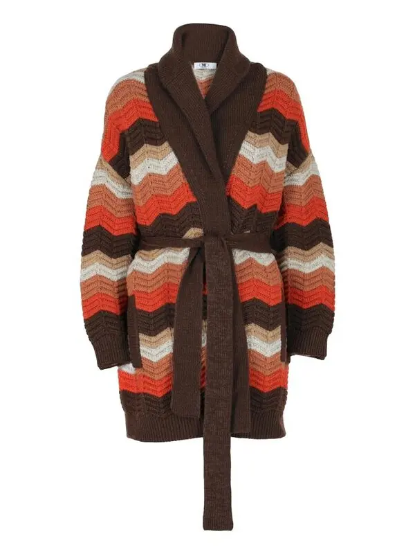 Missoni Chevron-patterned Belted Cardigan - Brown