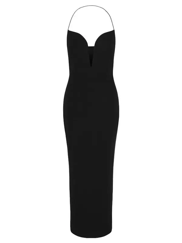 Givenchy Plunging Halter Midi Dress - Black